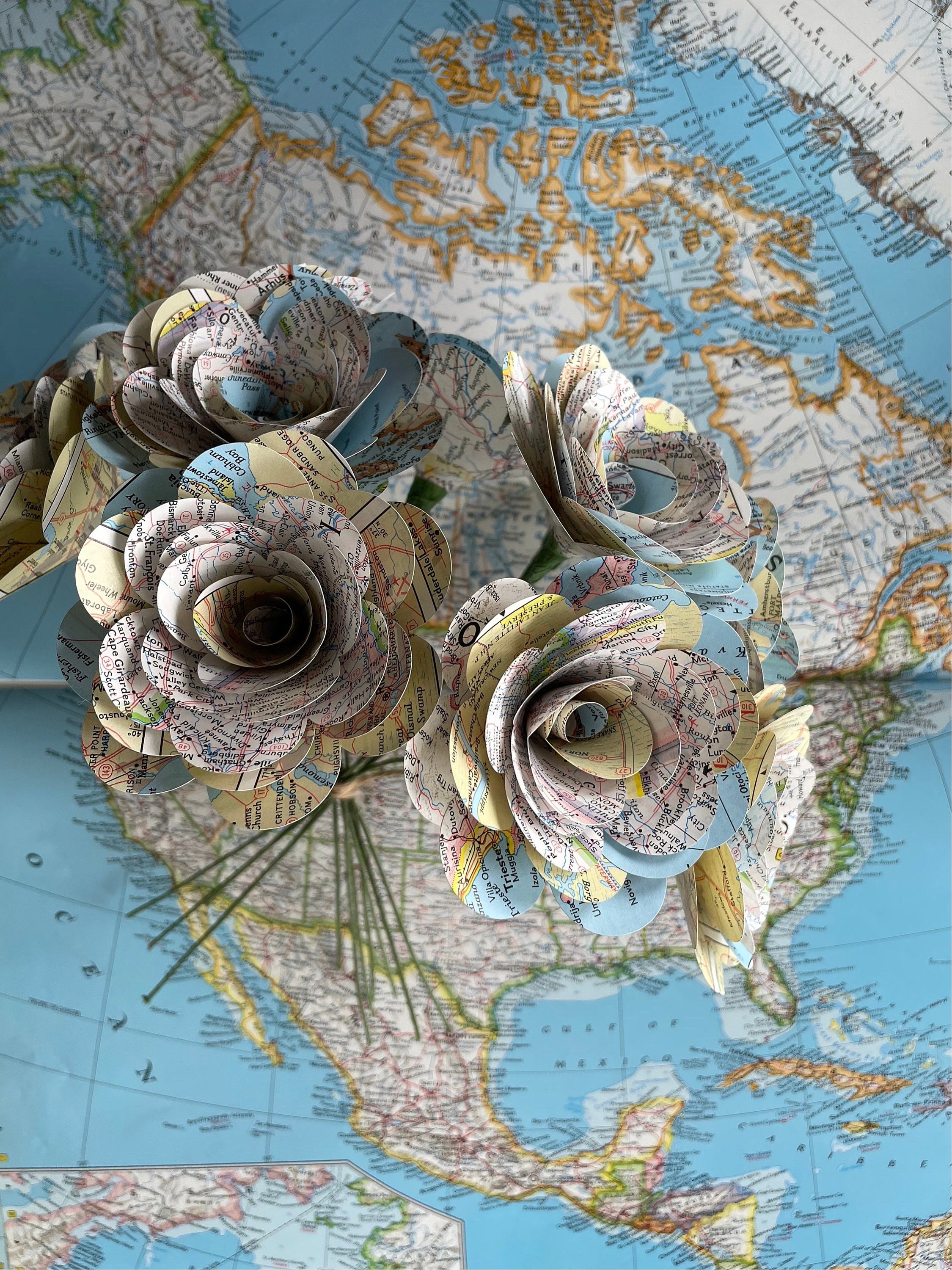 Atlas Map Paper Roses: Unique Floral Arrangement - Etsy