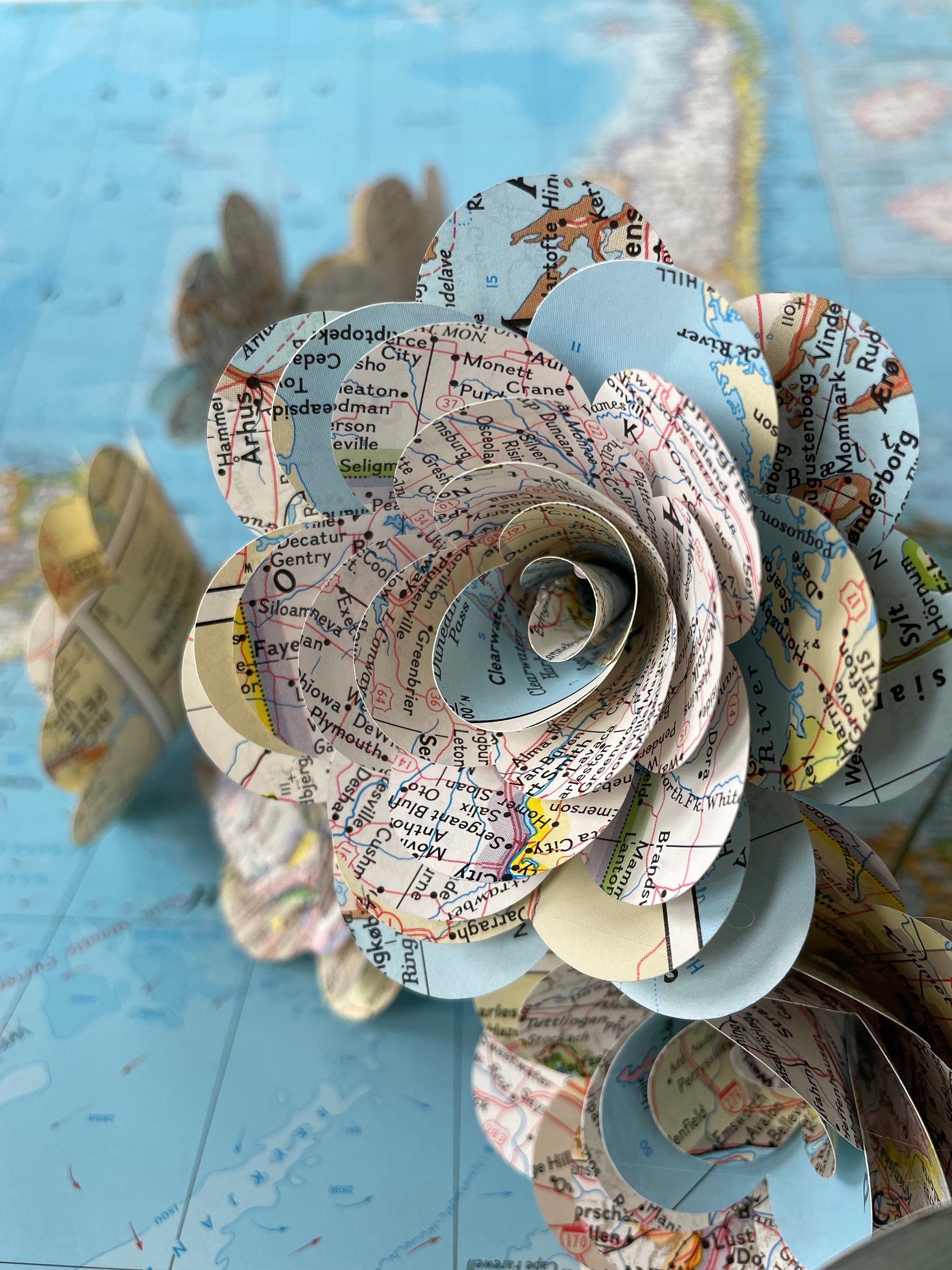 Atlas Map Paper Roses: Unique Floral Arrangement - Etsy