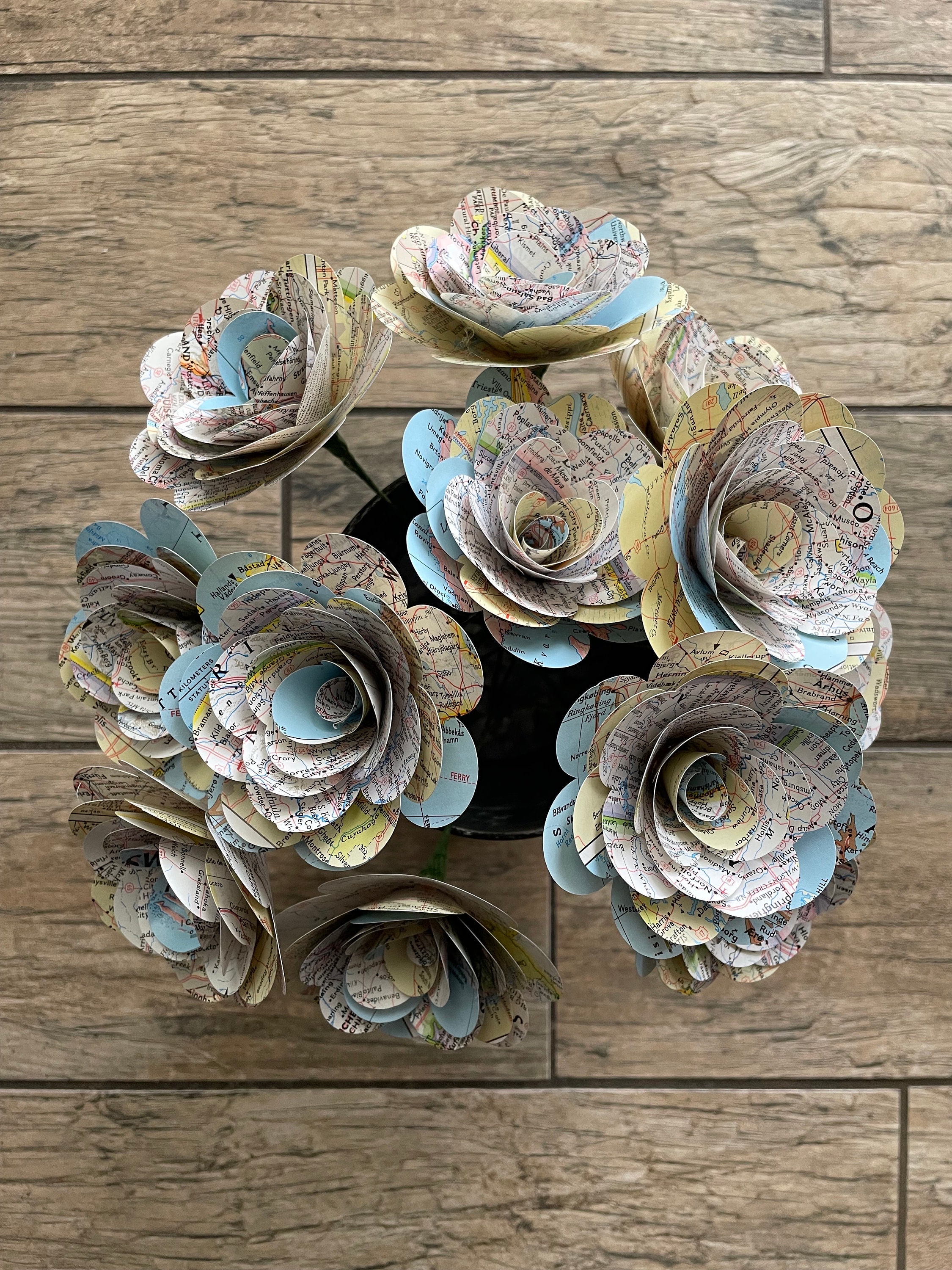Atlas Map Paper Roses: Unique Floral Arrangement - Etsy