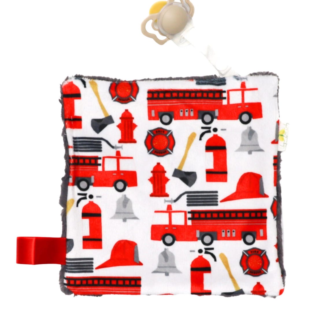 Fire Truck Binky Minky Pacifier Keeper – Red First Responder Lovey for ...