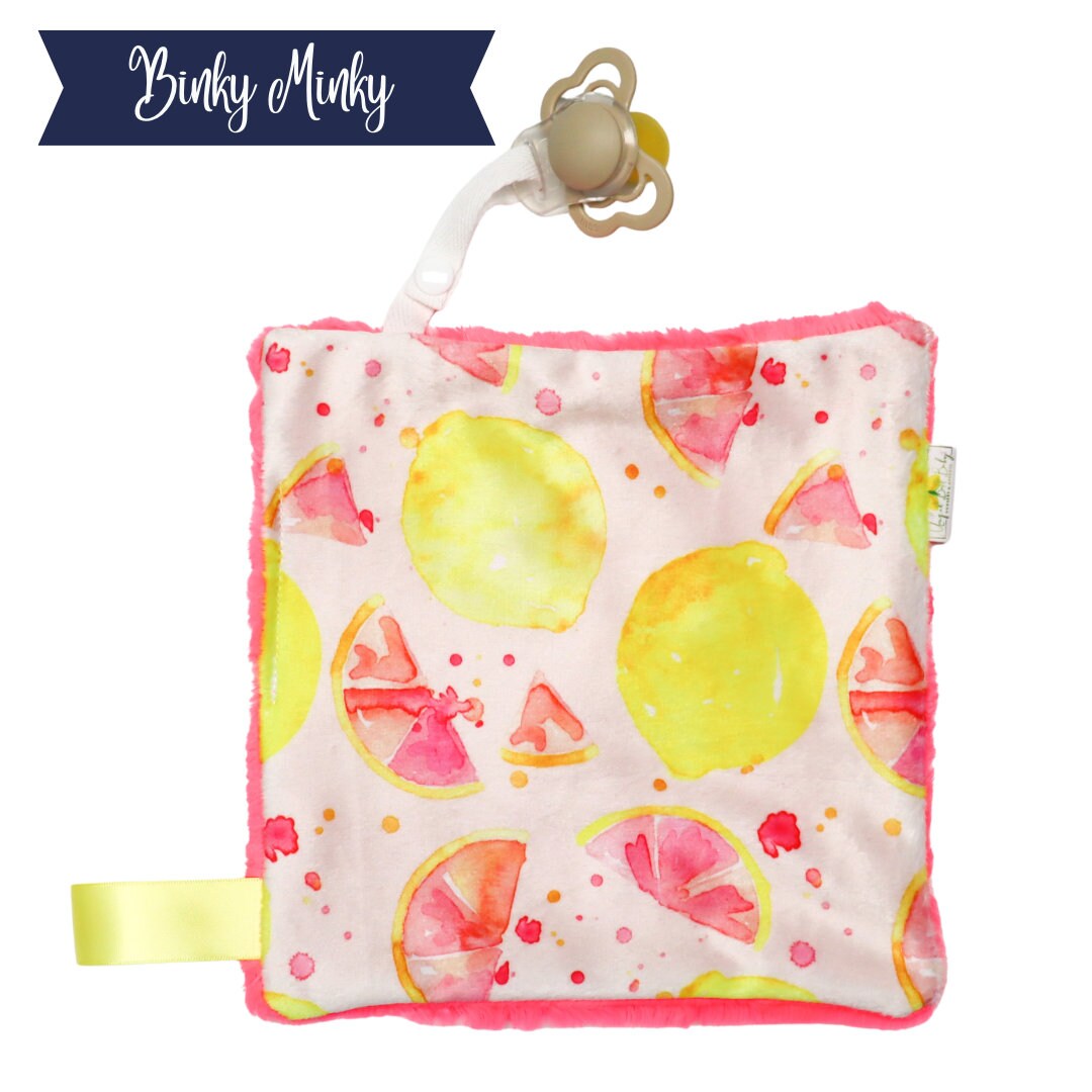 Pink Lemonade | Binky Minky | Pacifier Keeper Clip | Baby Girl | Satin ...
