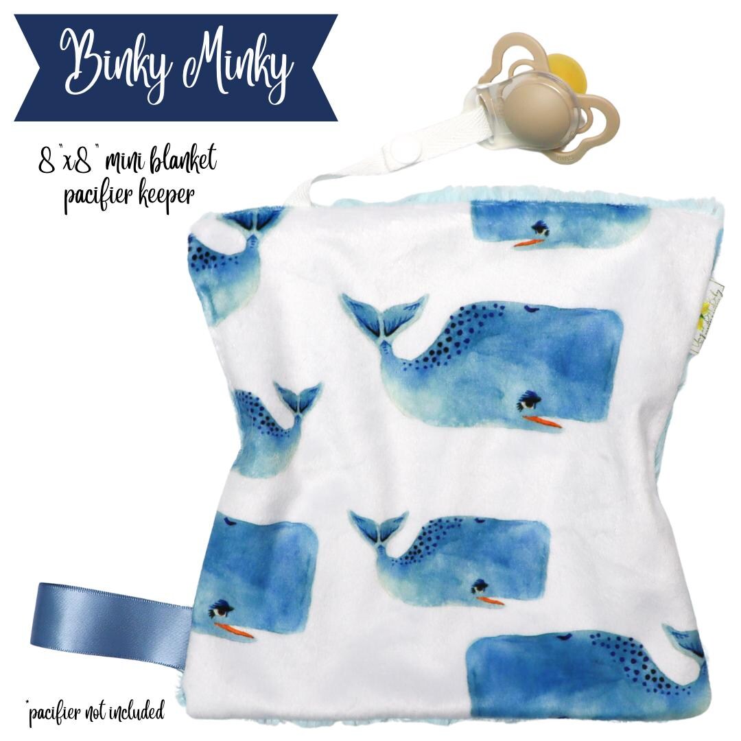 Jonah Binky Minky | Blue Whale | Pacifier Keeper Clip | Satin Tag ...