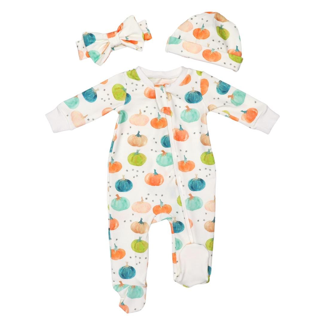 Pastel Pumpkin Zip-up Coverall Bodysuit – Gender Neutral Fall Baby ...