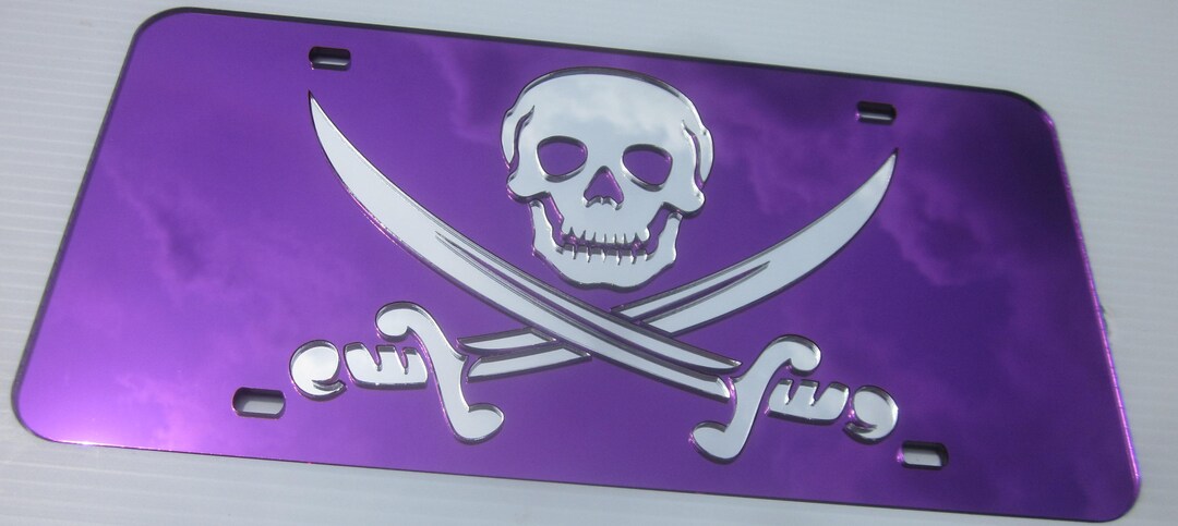 Purple Mirror Jolly Roger License Plate Laser Cut Acrylic Buccaneer ...