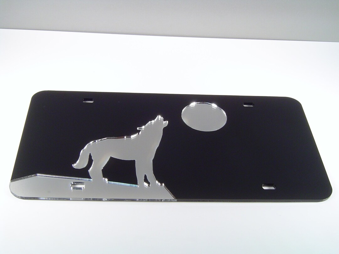 Wolf Howling at Moon Lone Wolf Mirrored Acrylic Laser Cut License Plate ...