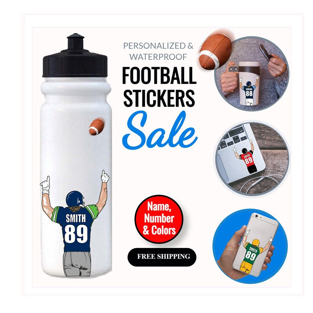 3 Pack Personalized Football Sticker: Waterproof Decals - Etsy