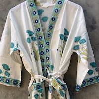 Floral Muslin Bath Robe: Long Cotton Dressing Gown for Sleepwear - Etsy
