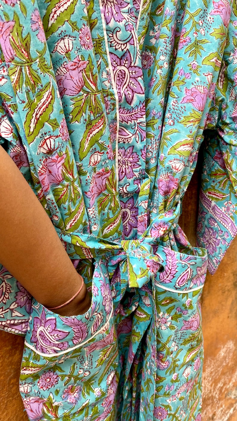 Cotton Kimono Robe Block Print Robes for Womendressing Gown | Etsy