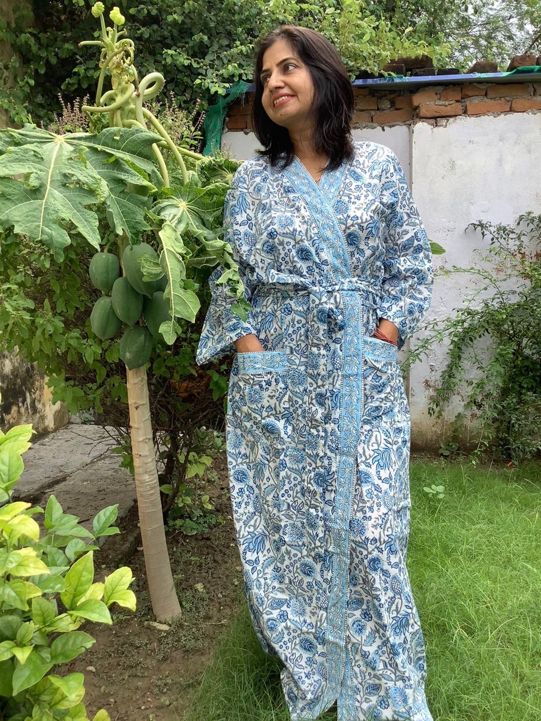 Block Print Robes Cotton Kimono Robe Kimono Robes Dressing Gown Women's ...