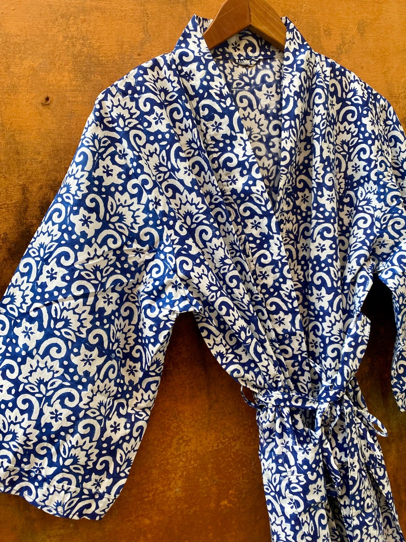 Cotton Kimono Robe Block Print Robes for Womendressing Gown | Etsy