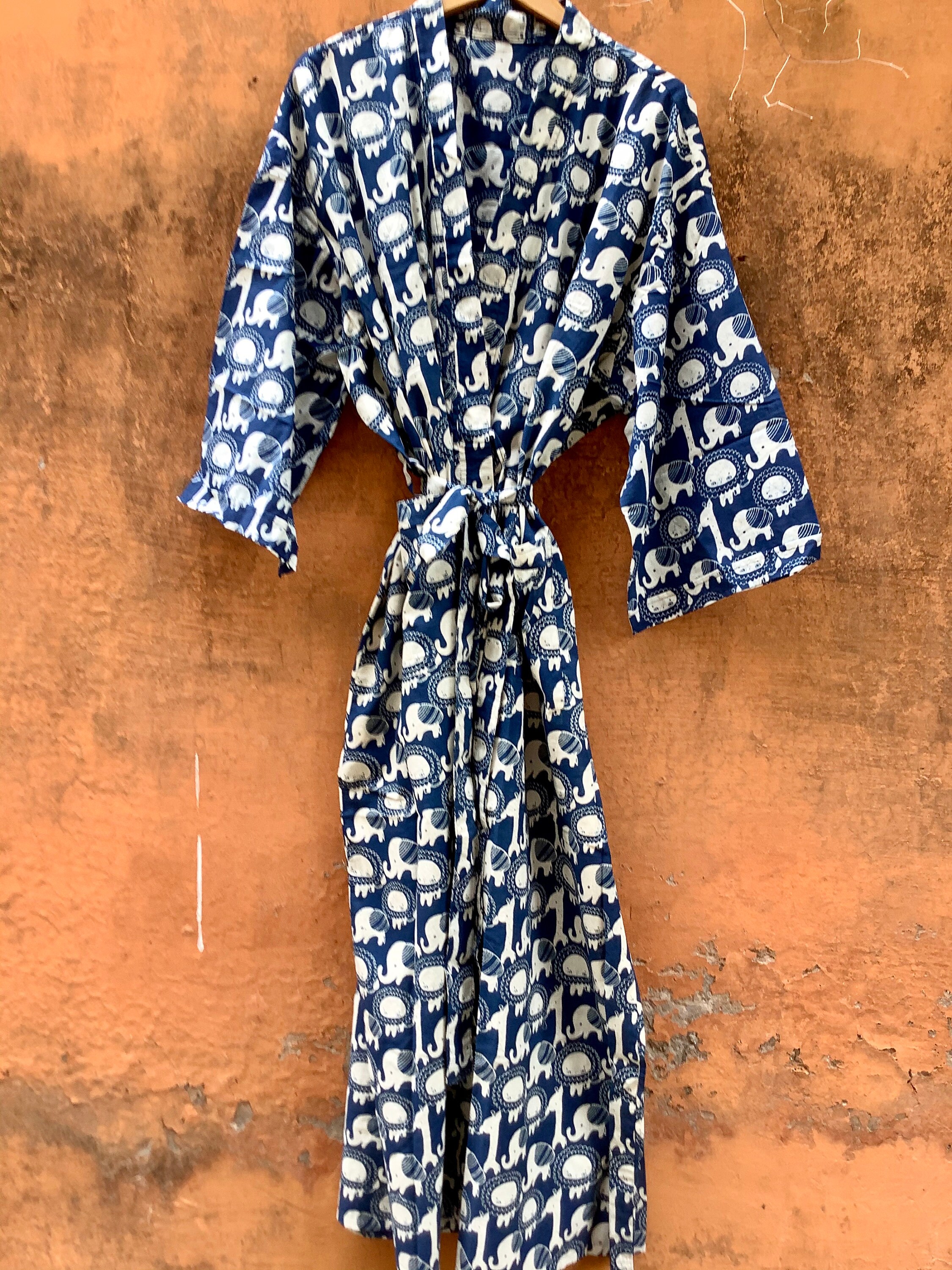 Indigo Kimono Robes for Women Indian Dressing Gown Unisex | Etsy