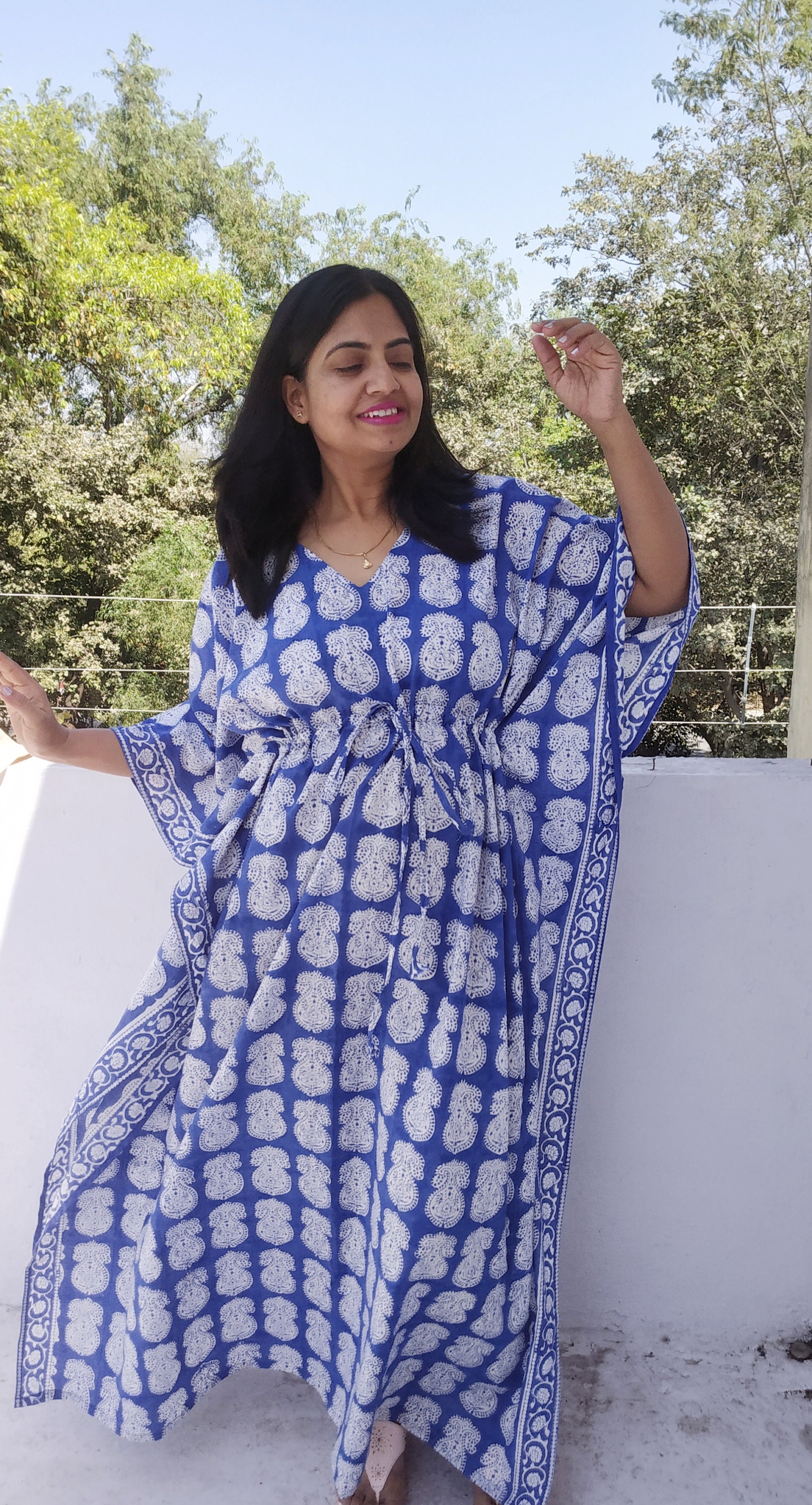 Summer Cotton Kaftan Blue Beach Cover Loungewear Indigo - Etsy