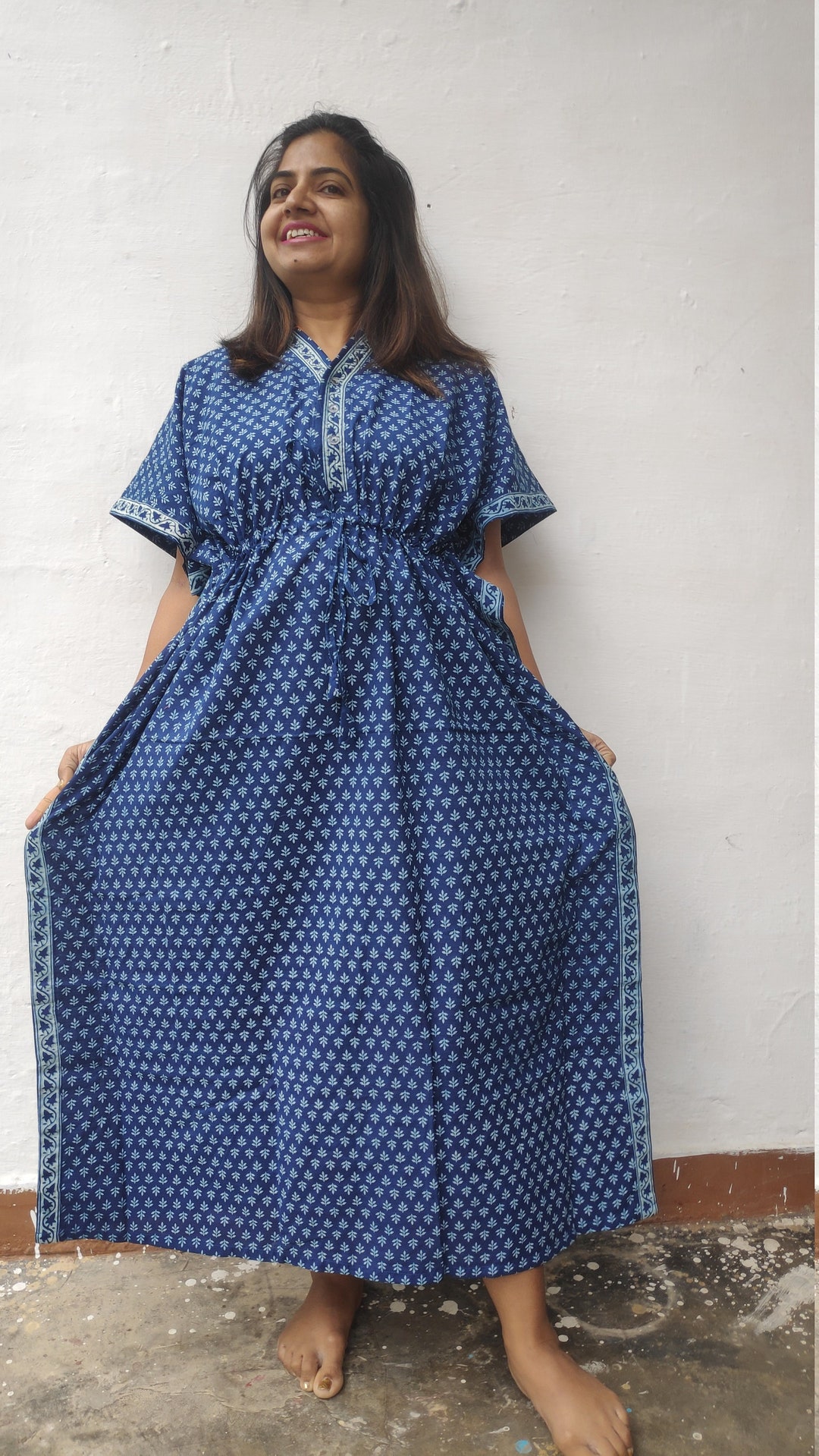 Pregnancy Gown Maternity Robe Blue Hospital Gown Delivery Caftan Women ...