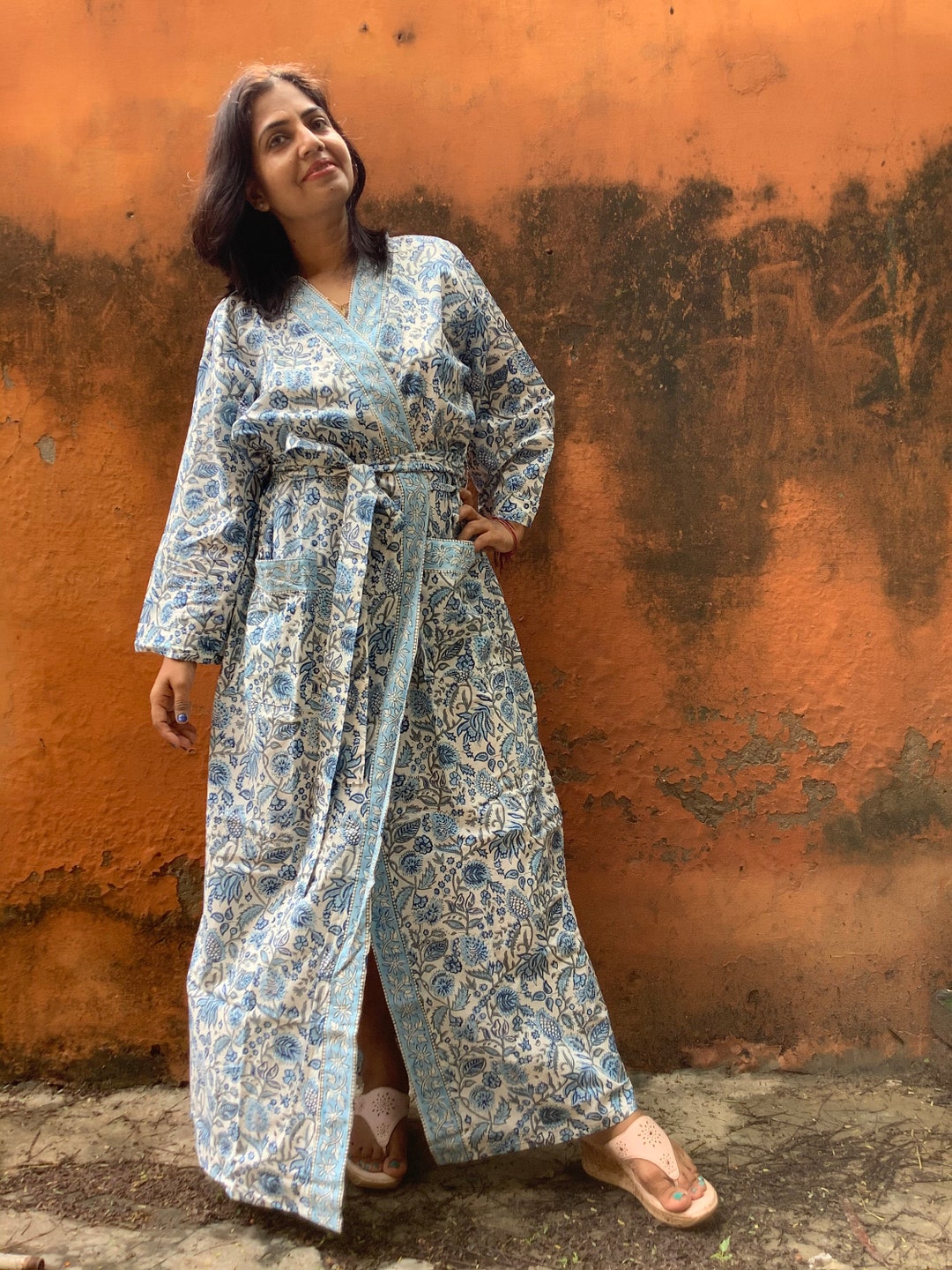 Block Print Robes Cotton Kimono Robe Kimono Robes Dressing Gown Women's ...