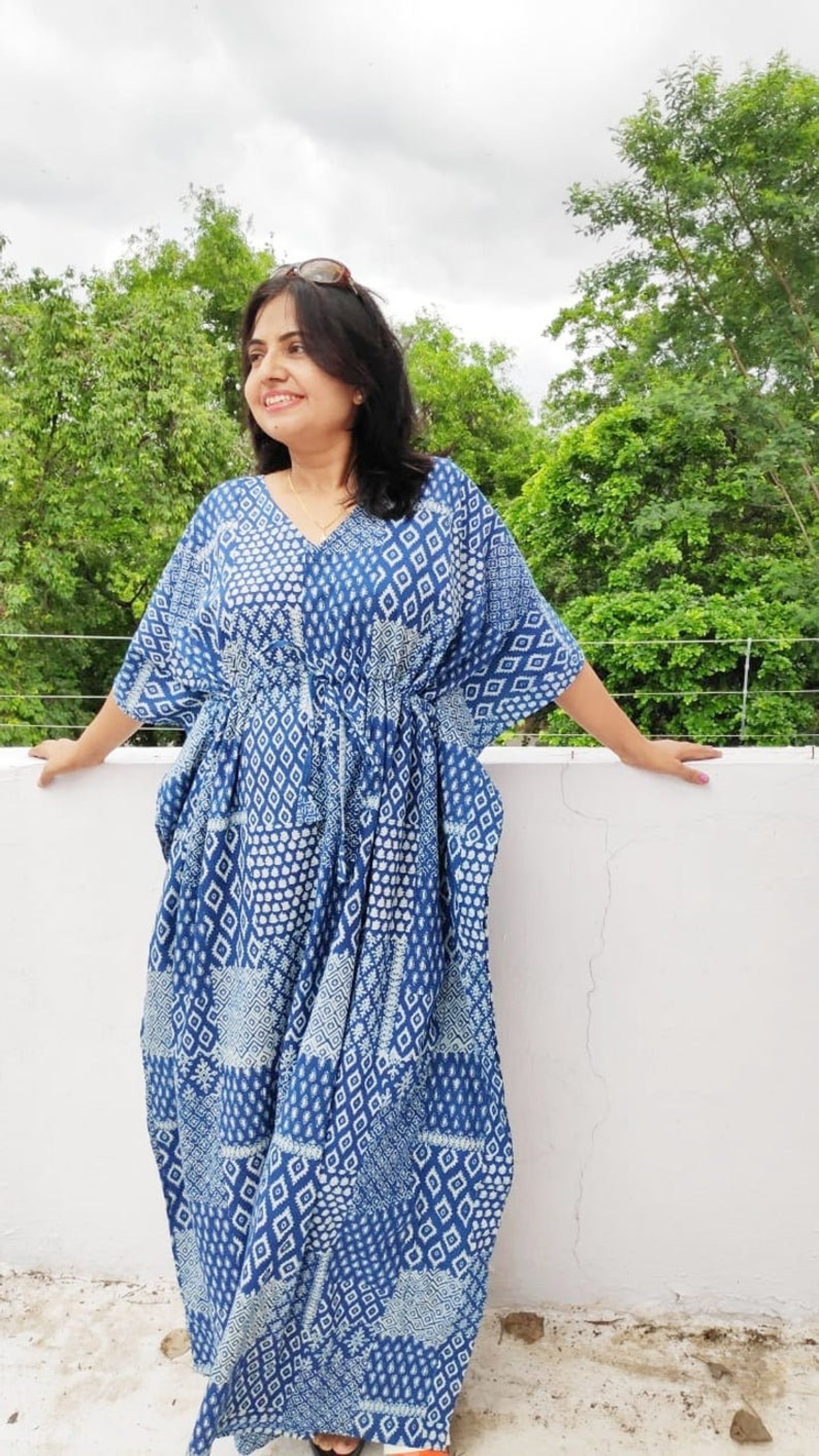 Summer Cotton Kaftan Blue Beach Cover Loungewear Indigo | Etsy