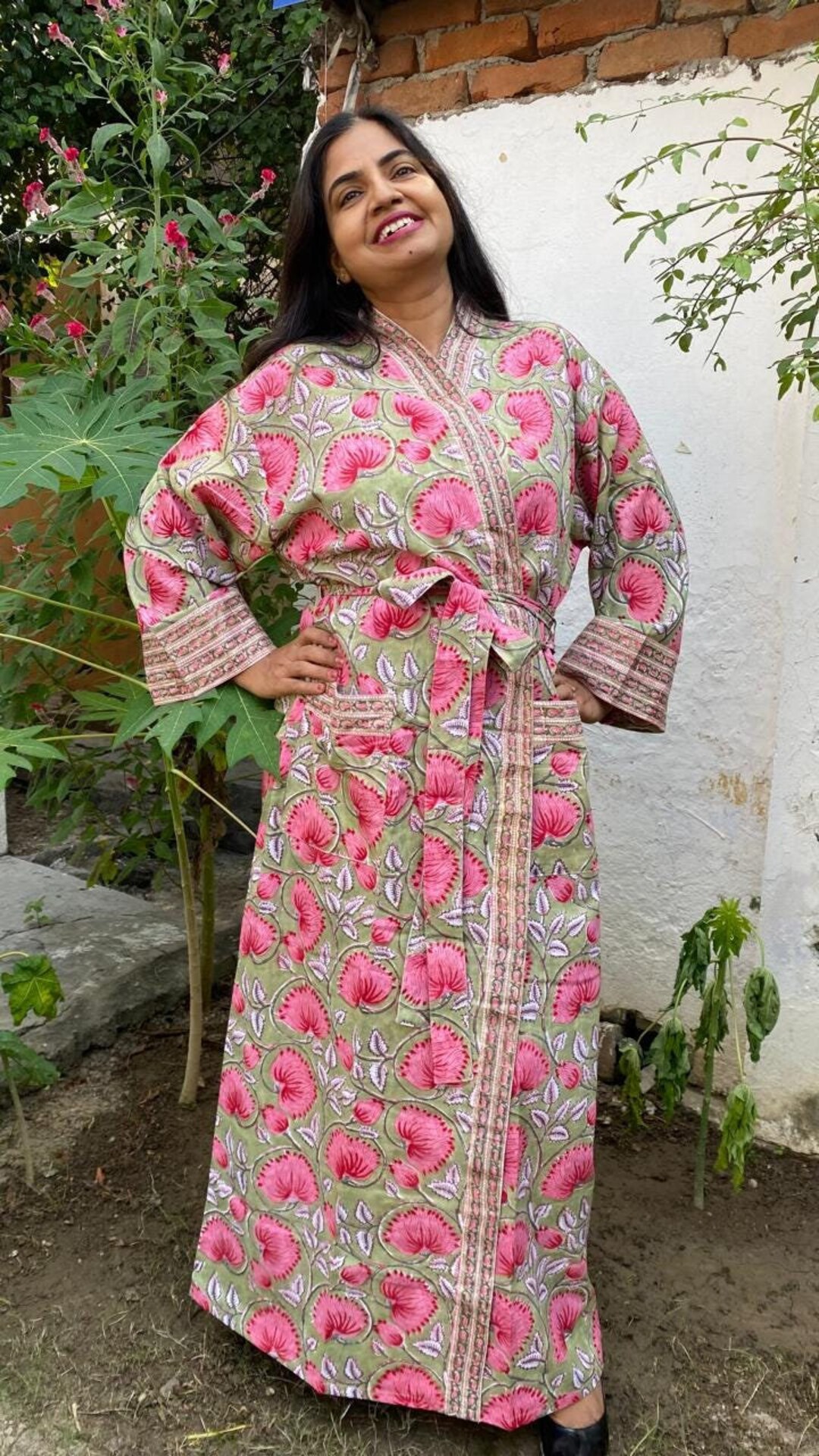 Handblock Cotton Kimono Robes for Women Indian Dressing Gown Unisex ...