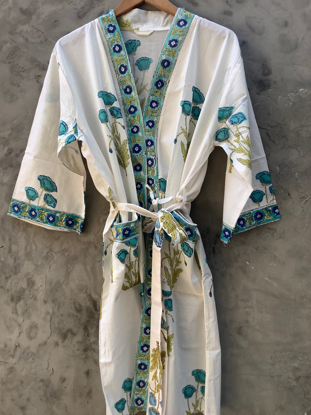 Block Print Robes Cotton Kimono Robe Kimono Robes Dressing Gown Women's ...