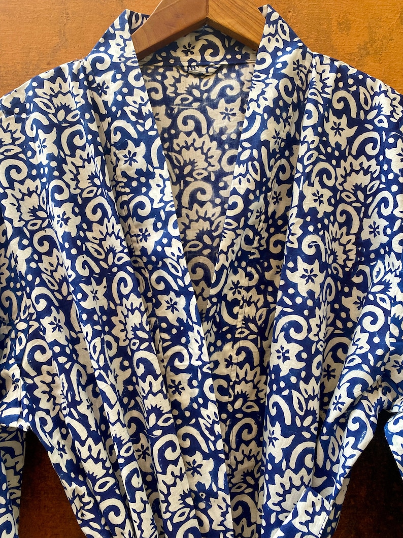 Cotton Kimono Robe Block Print Robes for Womendressing Gown | Etsy