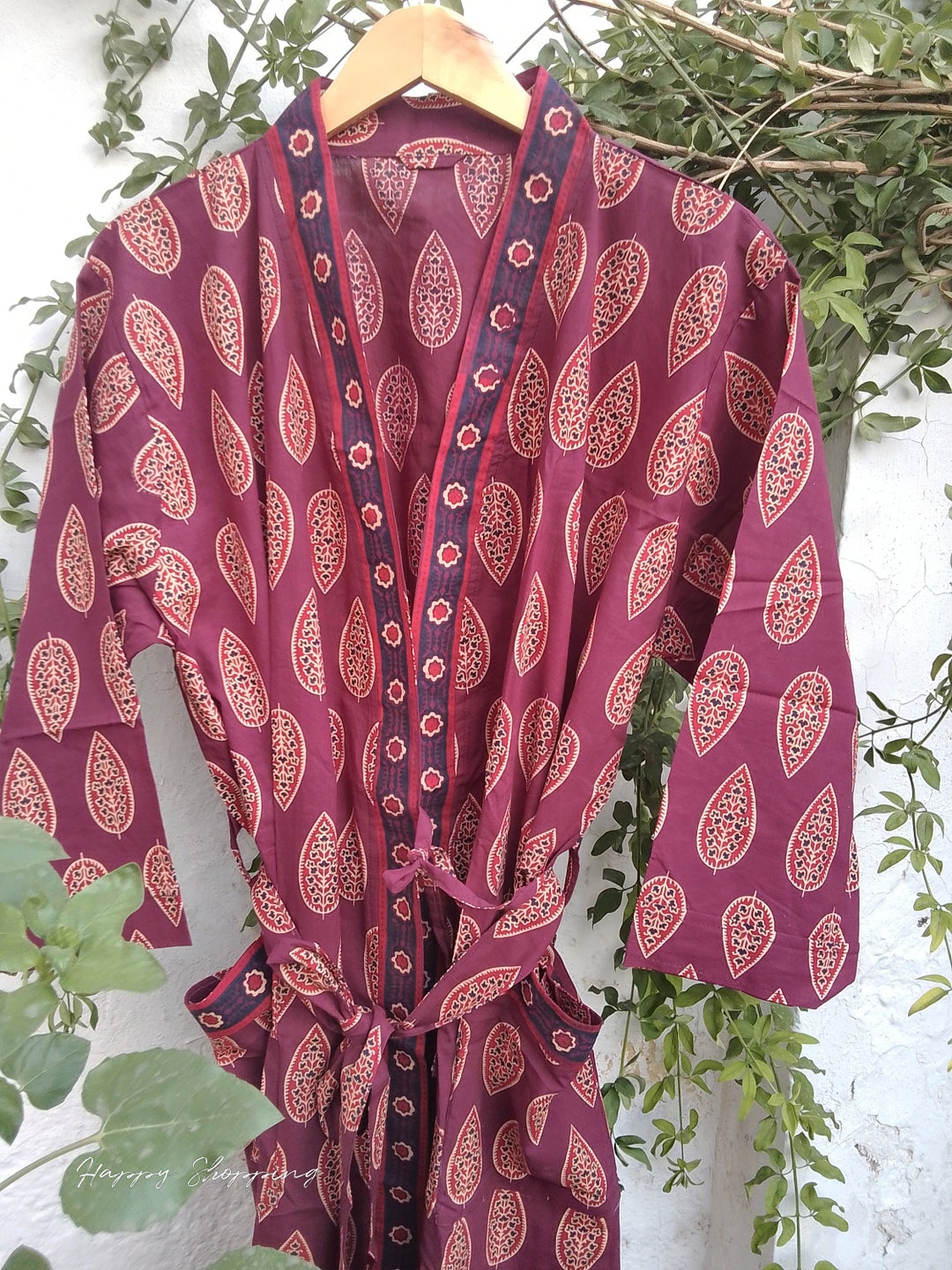 Cotton Kimono Robe, Block Print Robes for Women,dressing Gown, Plus ...