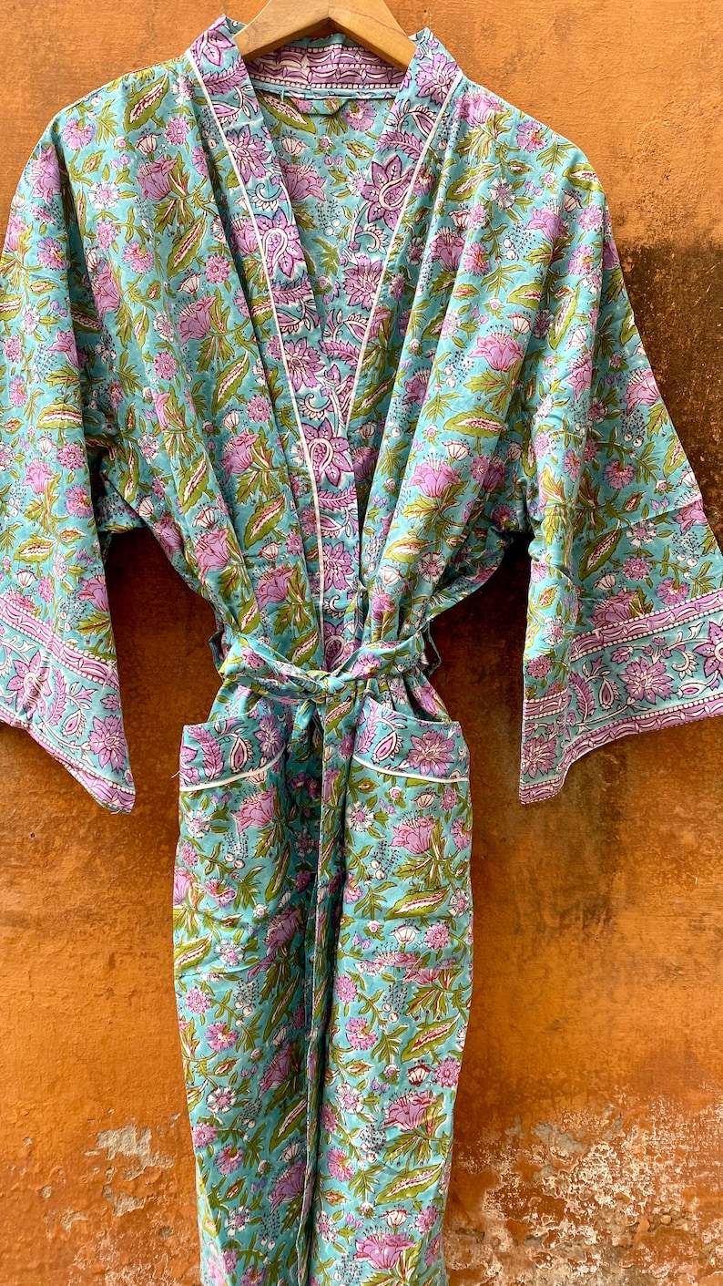 Cotton Kimono Robe Block Print Robes for Womendressing Gown - Etsy
