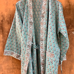 Teal Cotton Kimono Robes for Women Indian Dressing Gown Unisex ...