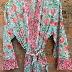 Block Print Cotton Kimono Robes for Women Indian Dressing Gown Unisex ...