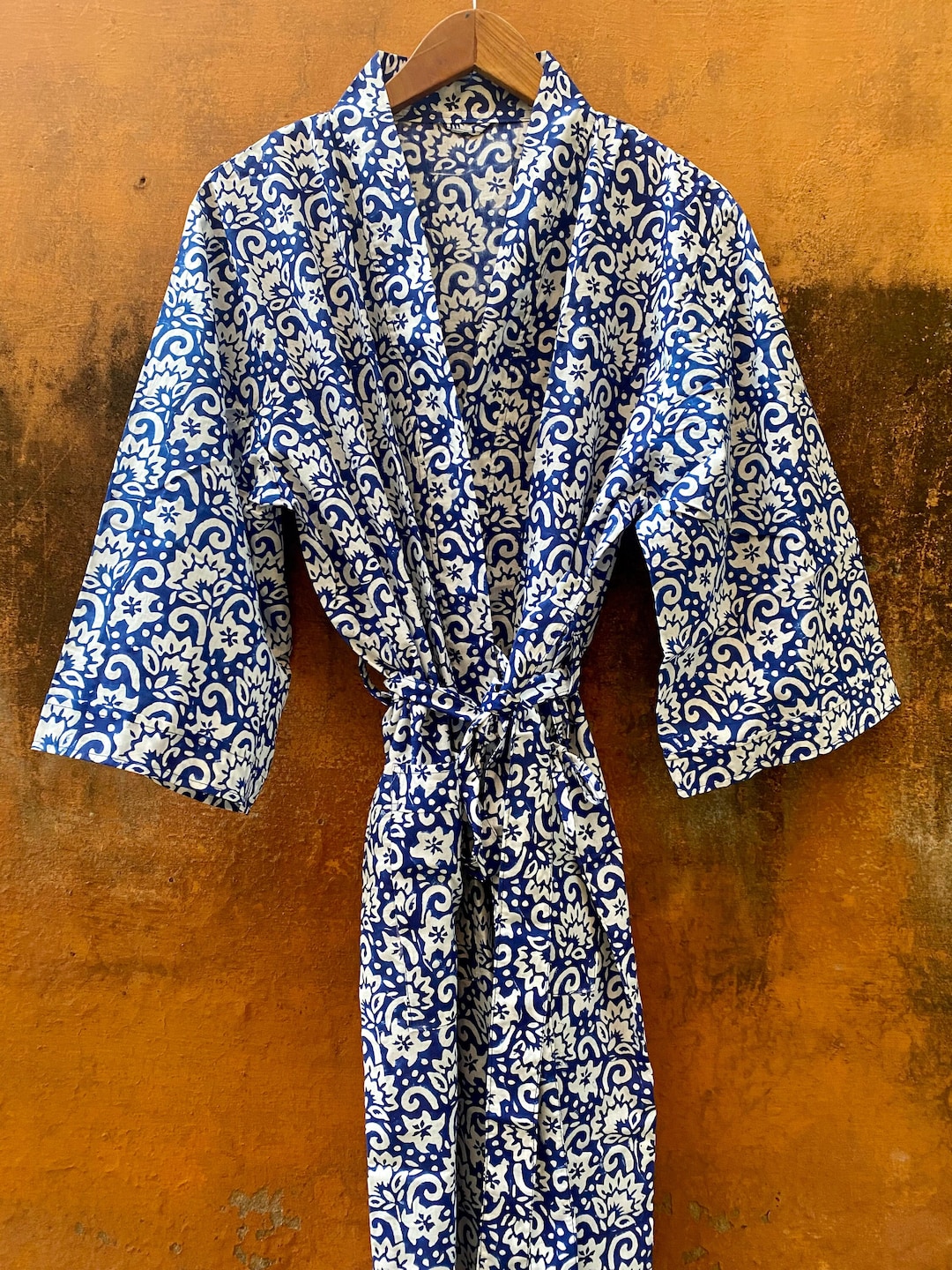 Cotton Kimono Robe, Block Print Robes for Women,dressing Gown, Plus ...