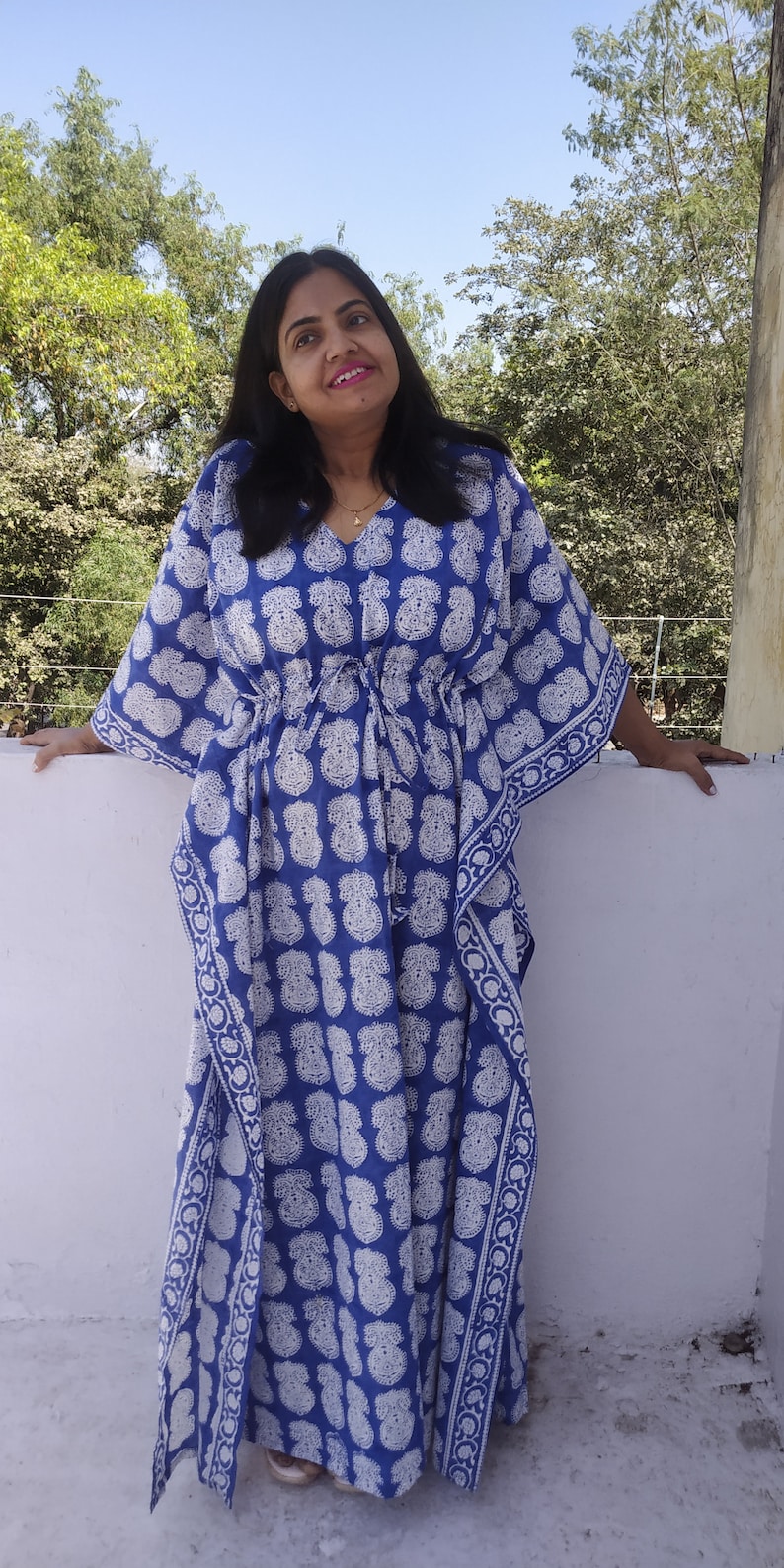 Summer Cotton Kaftan Blue Beach Cover Loungewear Indigo - Etsy