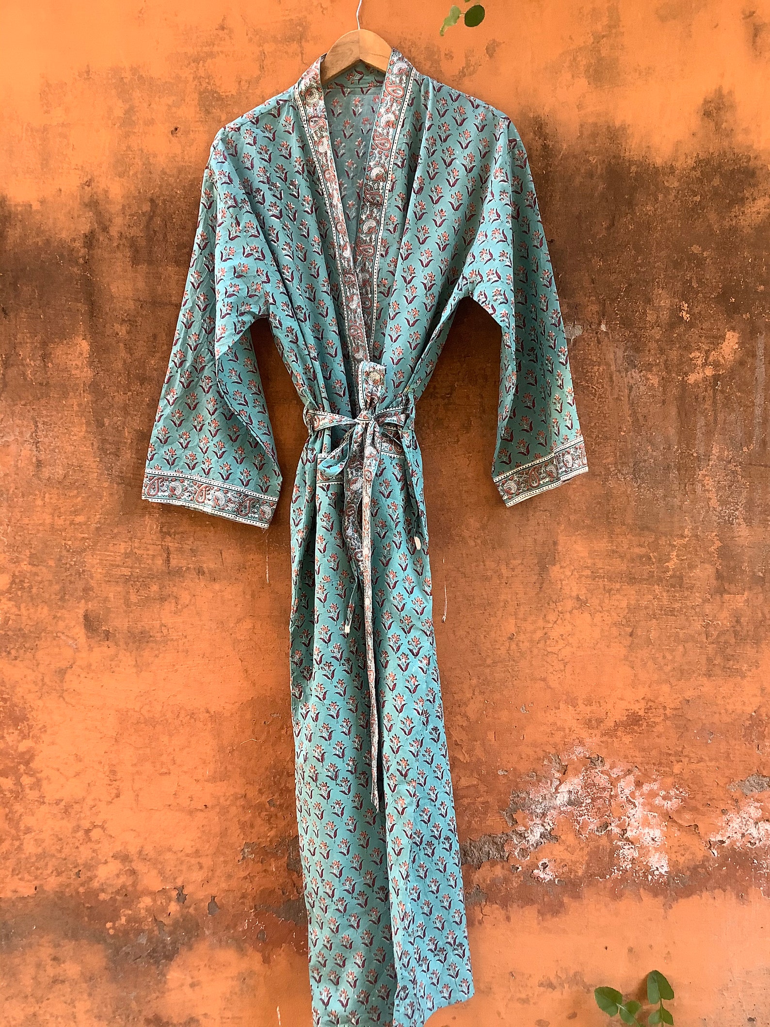 Teal Cotton Kimono Robes for Women Indian Dressing Gown Unisex - Etsy