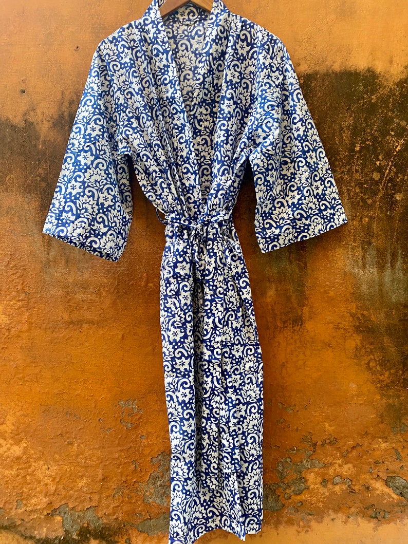 Cotton Kimono Robe Block Print Robes for Womendressing Gown - Etsy