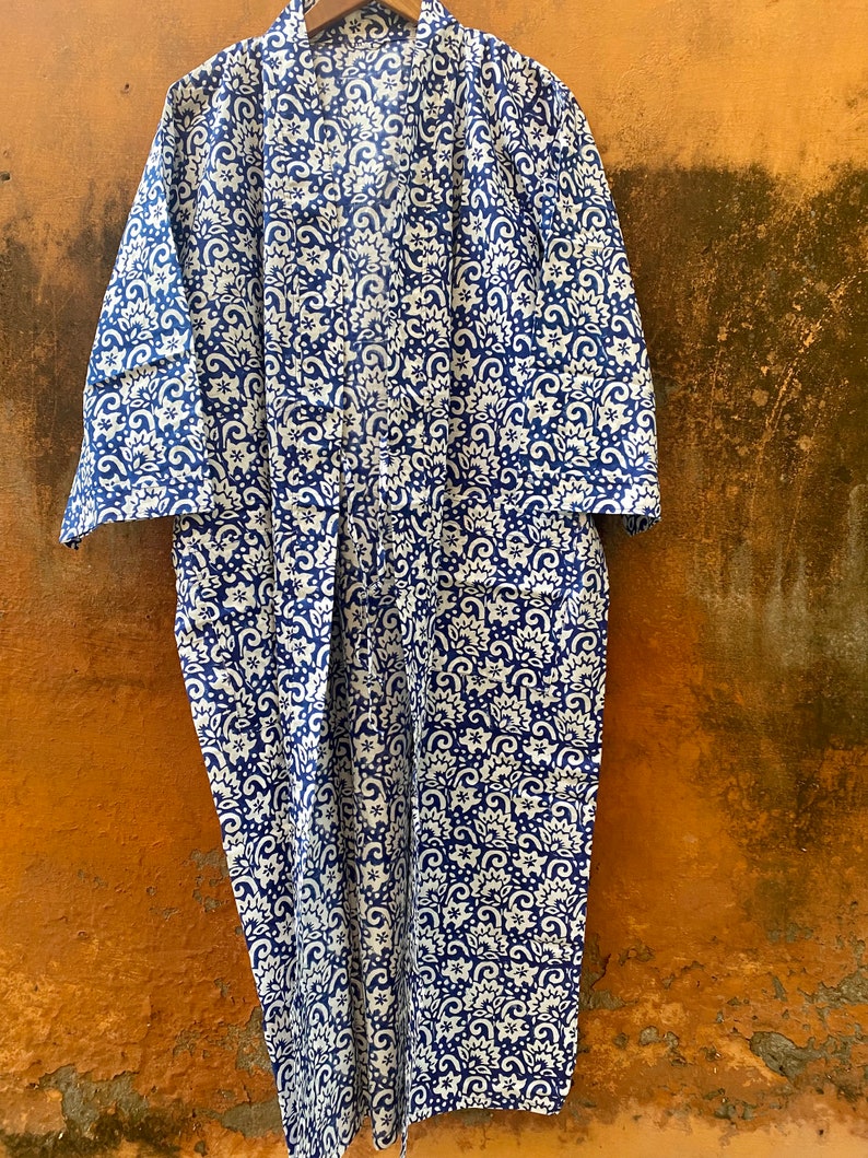 Cotton Kimono Robe Block Print Robes for Womendressing Gown | Etsy