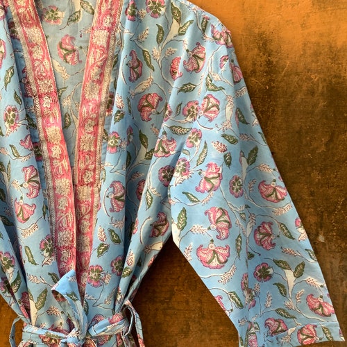 Hand Block Cotton Kimono Robes for Women Indian Dressing Gown | Etsy