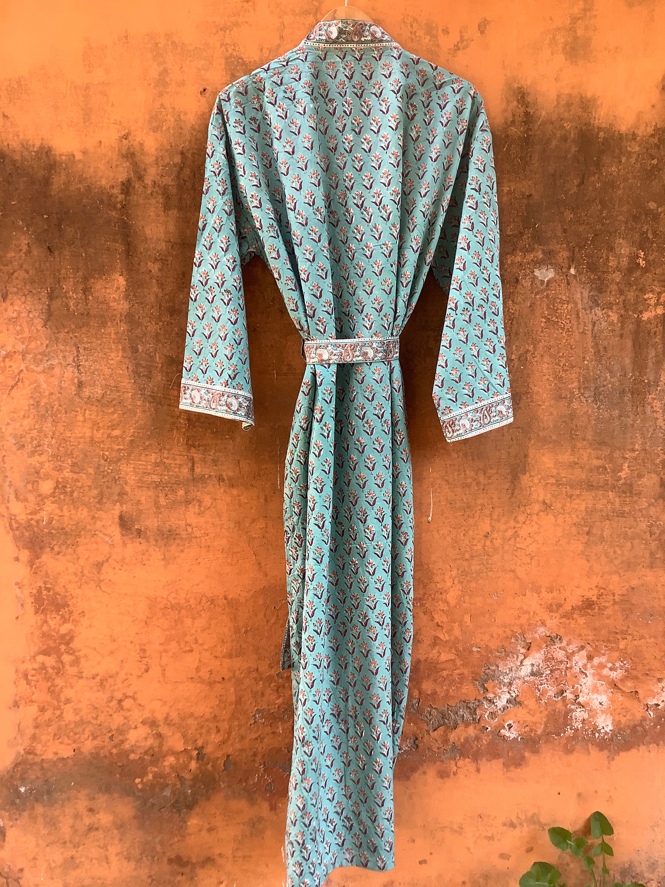 Teal Cotton Kimono Robes for Women Indian Dressing Gown Unisex - Etsy