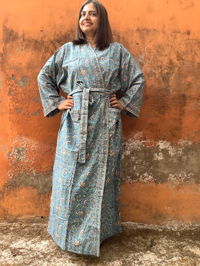 Block Print Cotton Kimono Robes for Women Indian Dressing Gown - Etsy