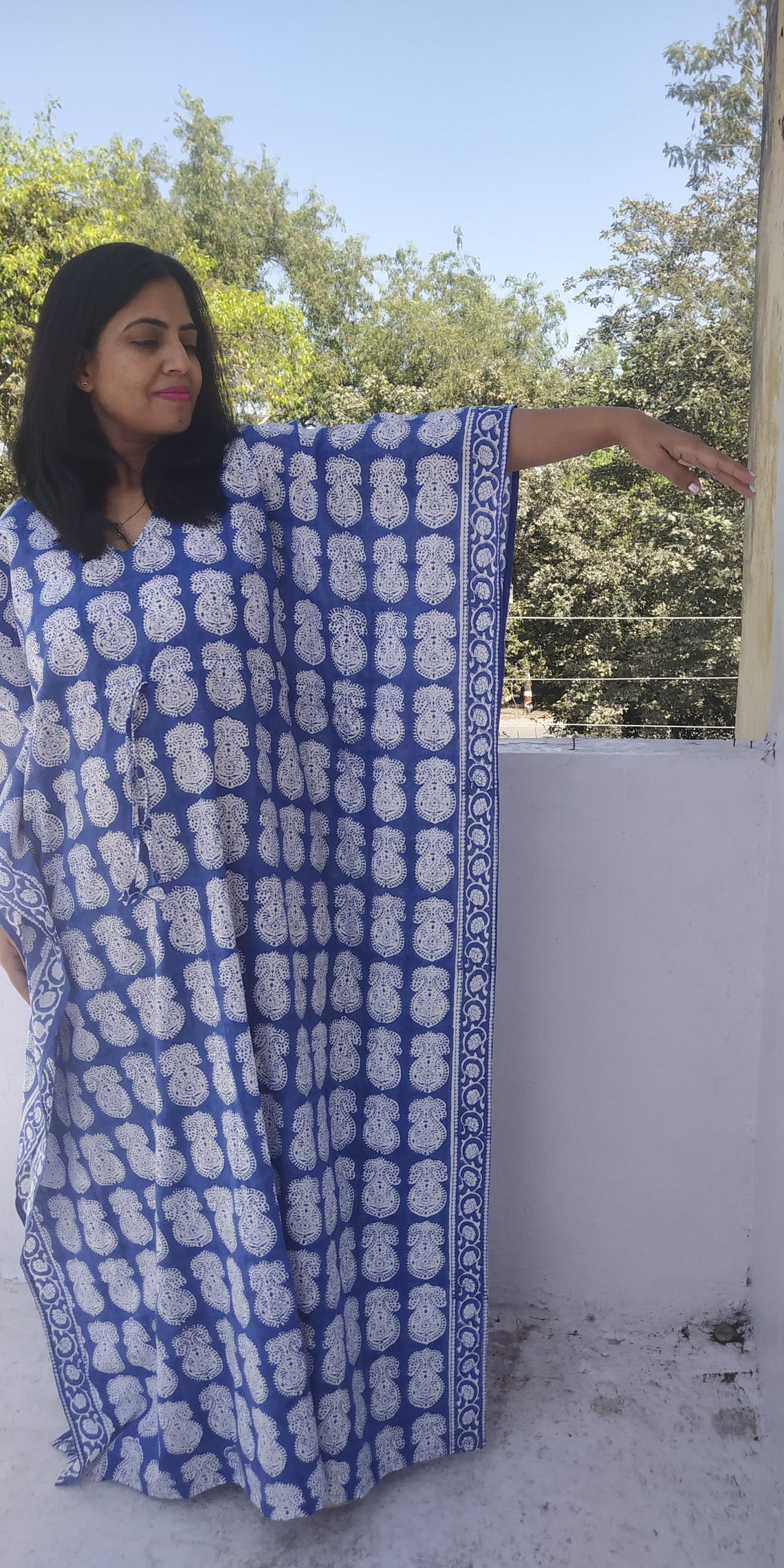 Summer Cotton Kaftan Blue Beach Cover Loungewear Indigo - Etsy
