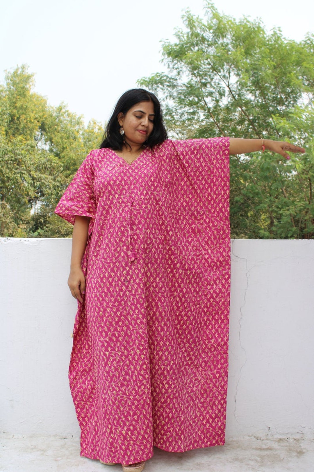 Pink Paisley Cotton Caftan, Indian Dress, Blockprint Summer Caftan ...