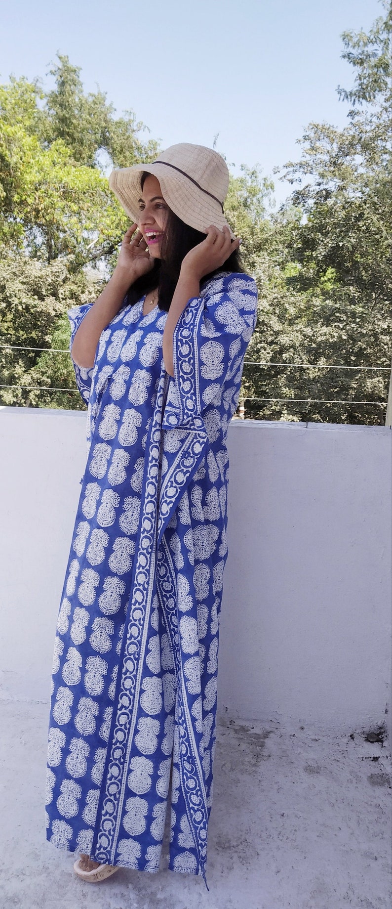 Summer Cotton Kaftan Blue Beach Cover Loungewear Indigo - Etsy