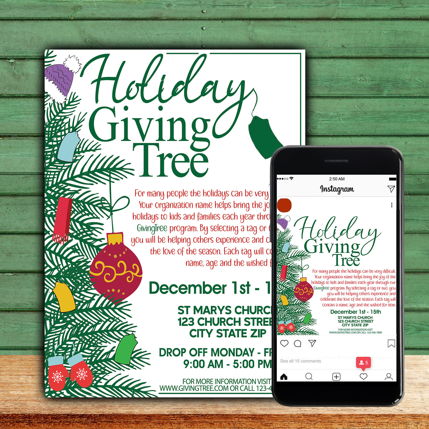 Giving Tree Flyer Template- Editable in Photoshop - Holiday Fundraiser ...