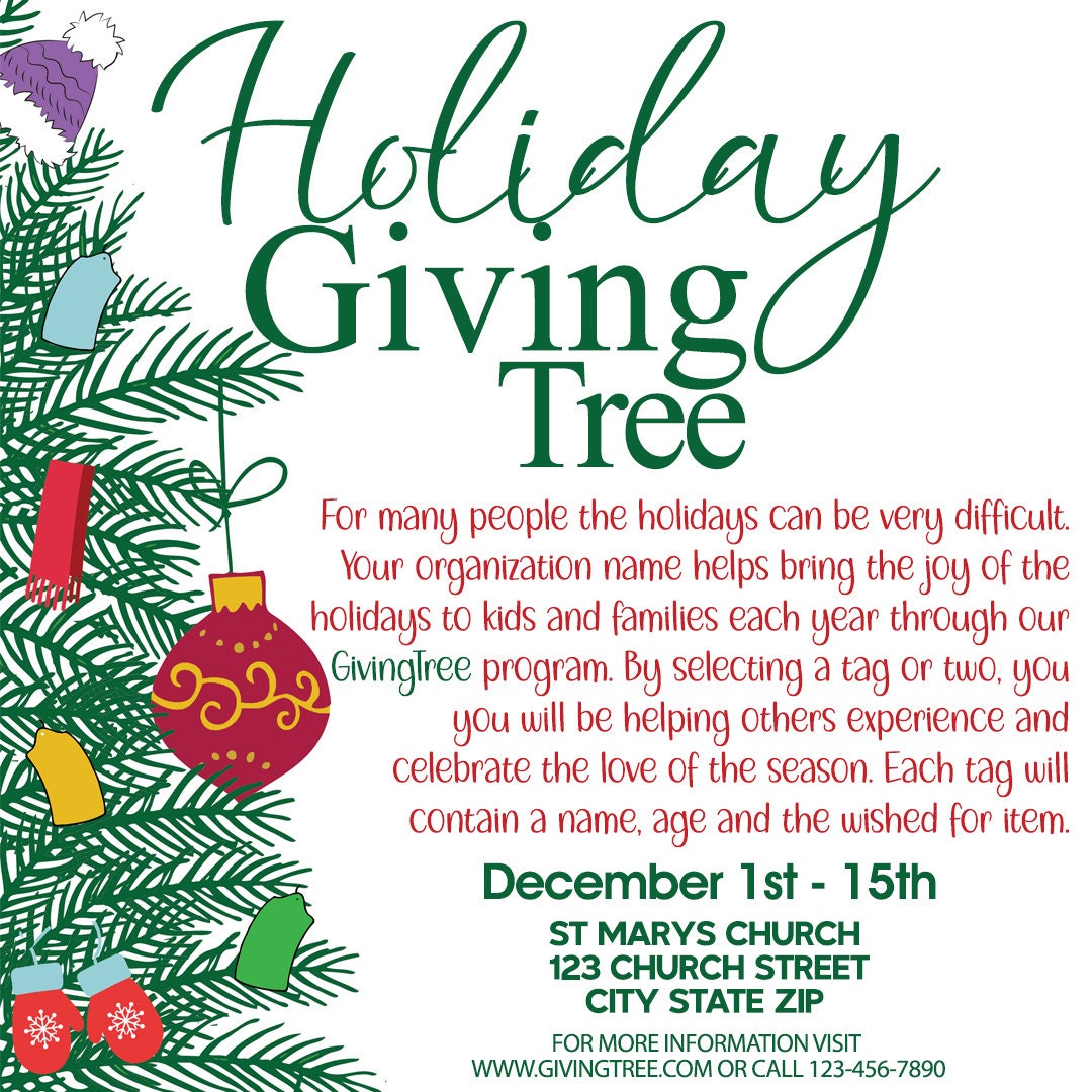 Giving Tree Flyer Template- Editable in Photoshop - Holiday Fundraiser ...