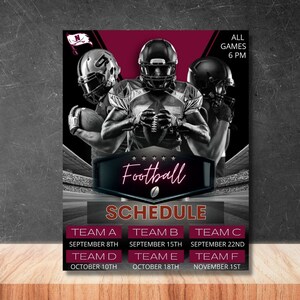Football Schedule Flyer and Instagram Post Templates, Editable in Canva ...