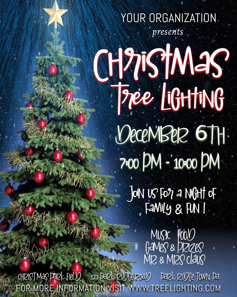 Holiday Tree Lighting Flyer Template Editable in Photoshop Christmas ...