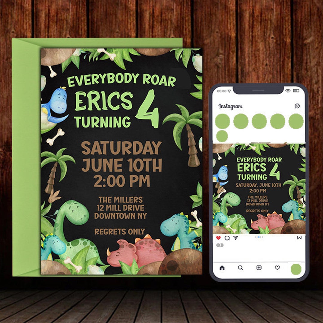 Plantilla de invitación de dinosaurio Fiesta Editable en - Etsy España