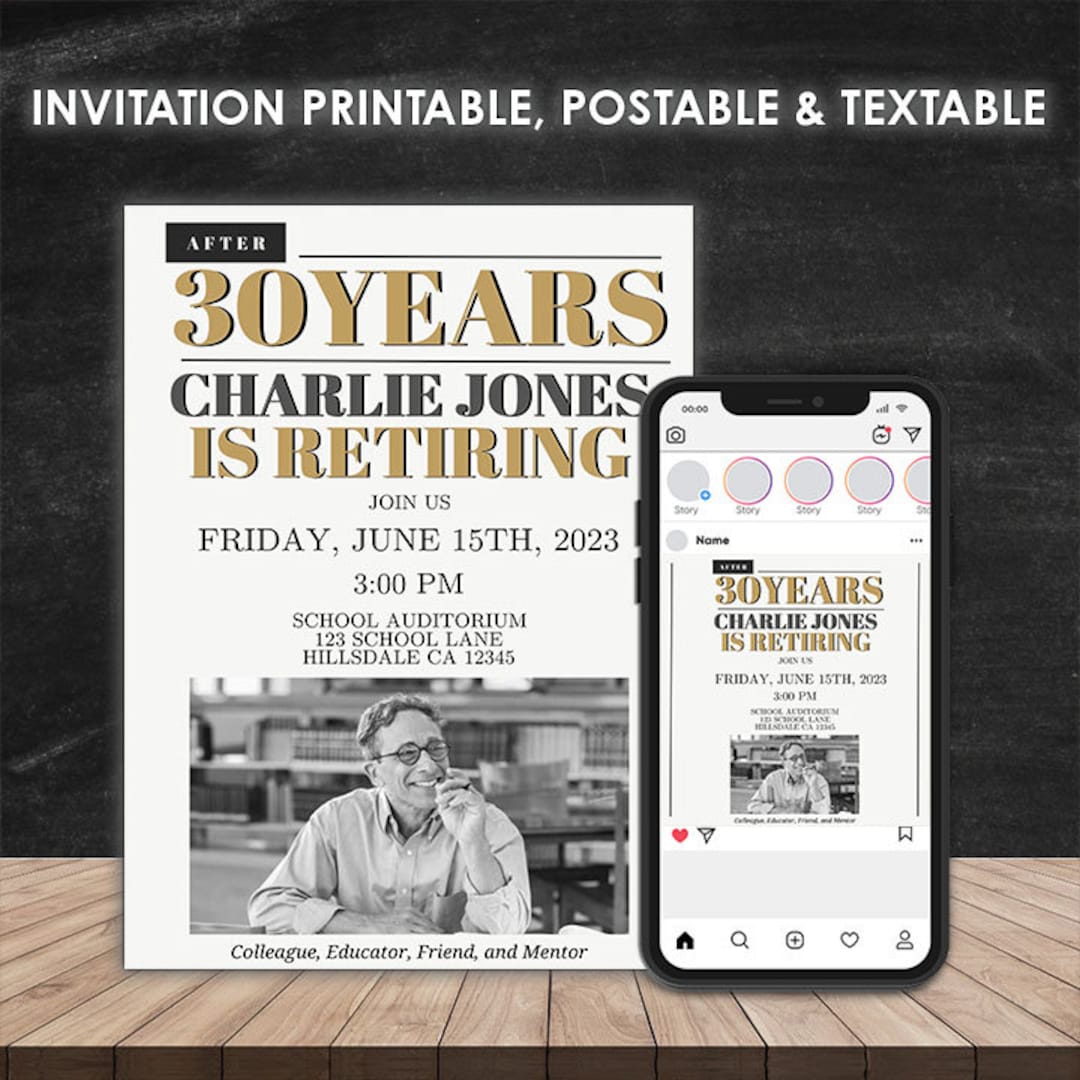 Teacher Retirement Invitation and Social Media Template - Event -party ...
