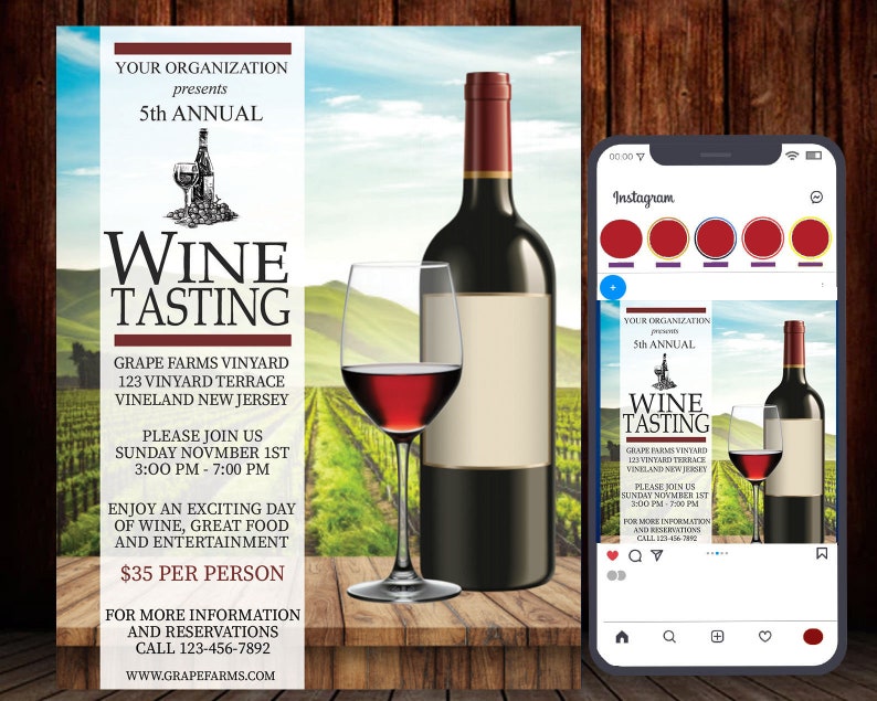 Wine Tasting Flyer and Instagram Template Social - Etsy