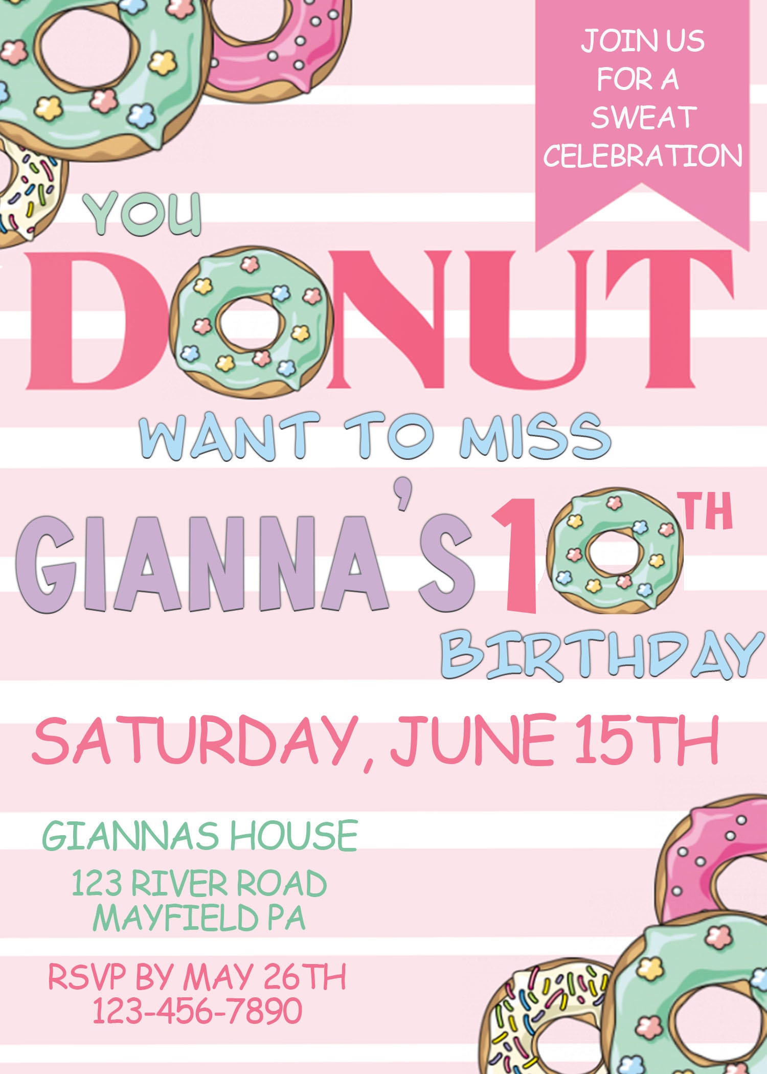 Donut Invitation Template Party Editable in Photoshop - Etsy