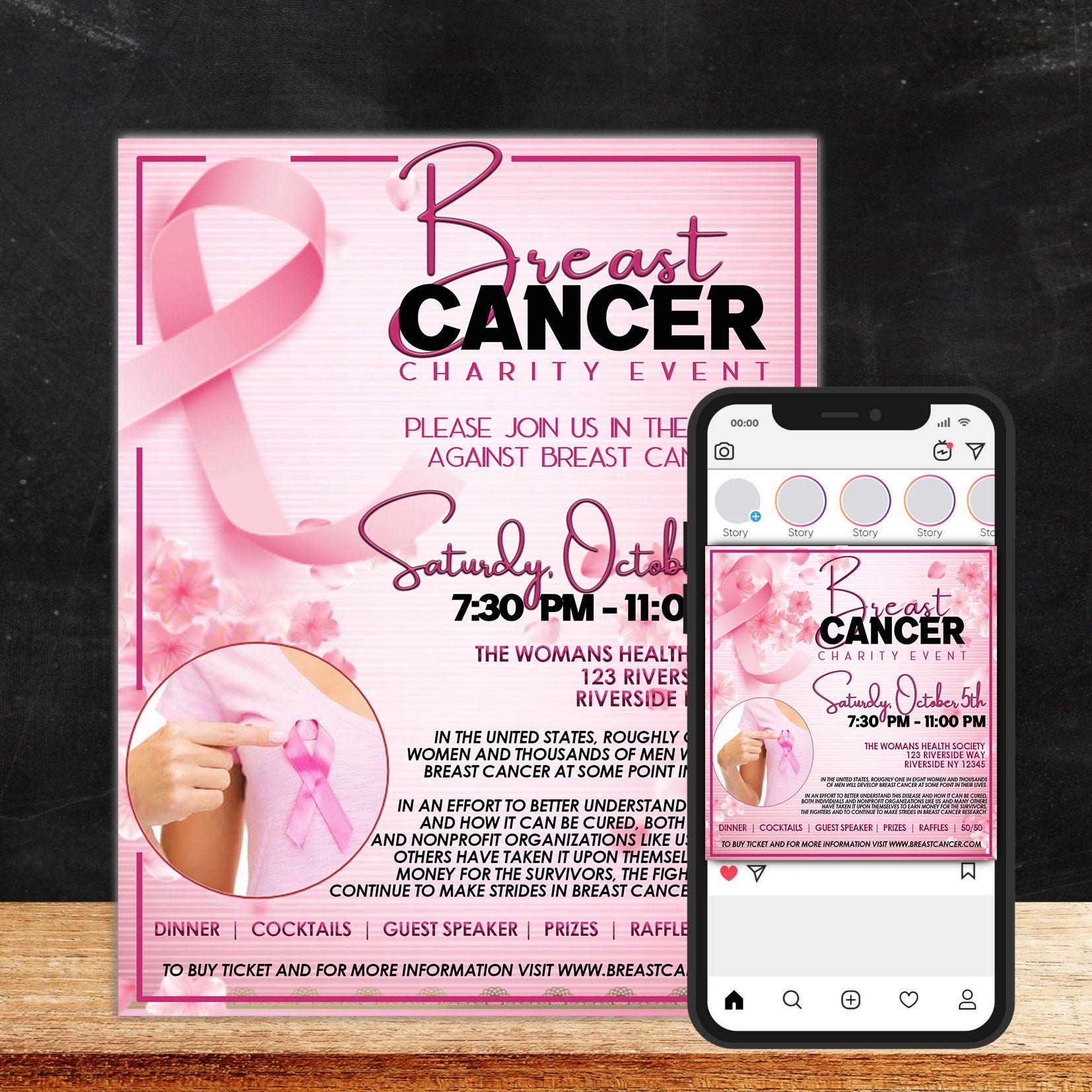 Breat Cancer Flyer Template Social Media Post Editable in - Etsy