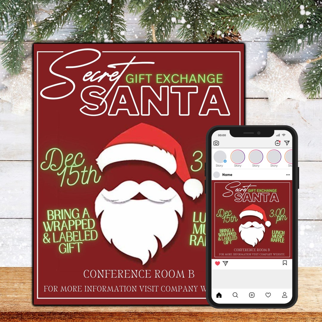 Secret Santa Flyer Template Social Media Post Editable in - Etsy