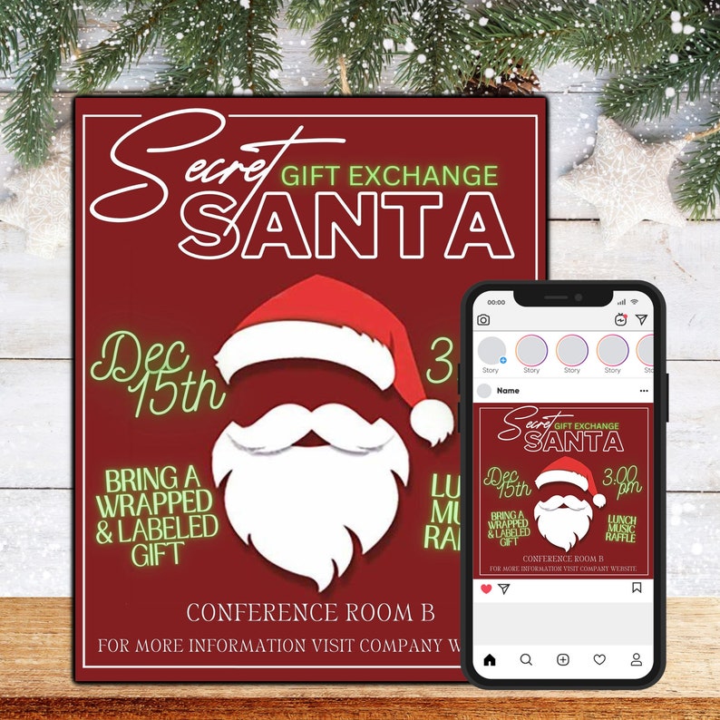 Secret Santa Flyer Template Social Media Post Editable in - Etsy