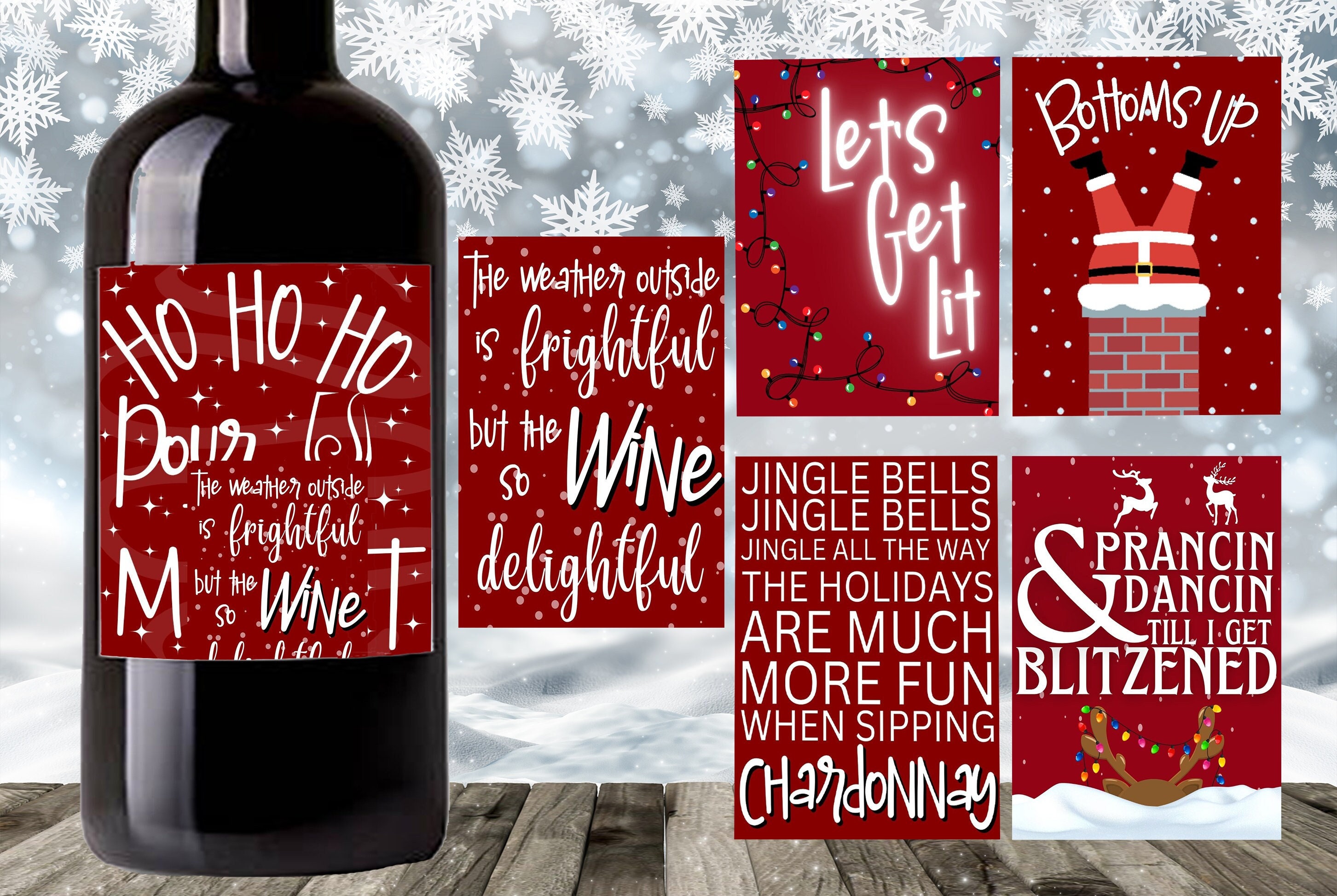 6 Funny Christmas Wine Labels, Christmas Gift, Christmas Wine Labels ...