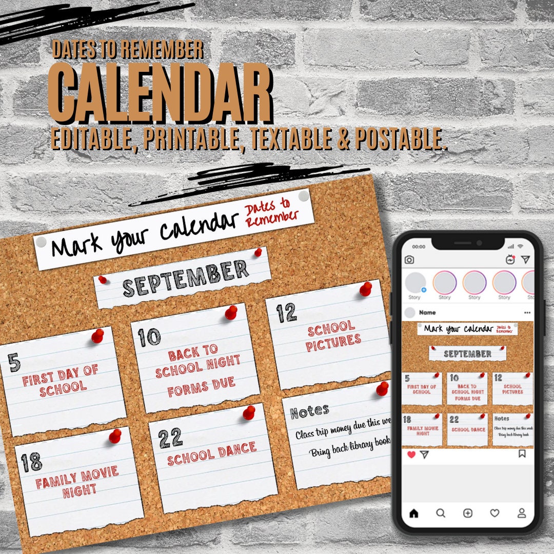 Calendar Template, Important Dates, Classroom Schedule, Editable in ...